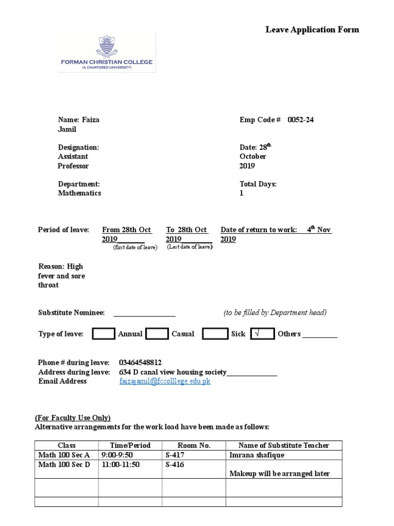 Leave Application Form | PDF