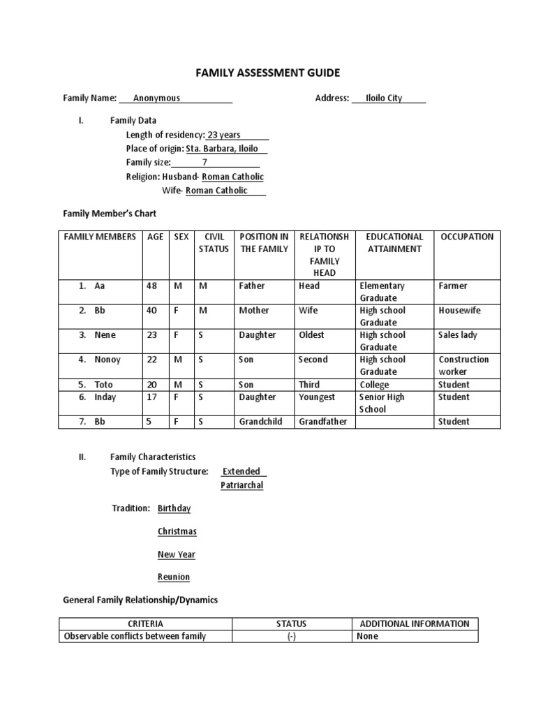 Family Assessment Guide: Family Member's Chart | PDF