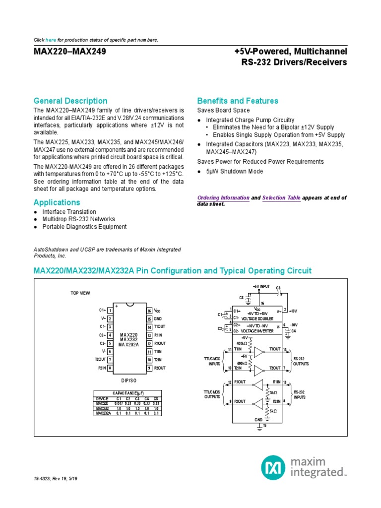 MAX220-MAX249 +5V-Powered, Multichannel RS-232 Drivers/Receivers | PDF ...