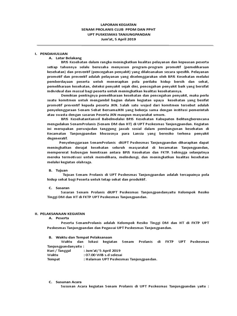 Contoh Laporan Prolanis | PDF