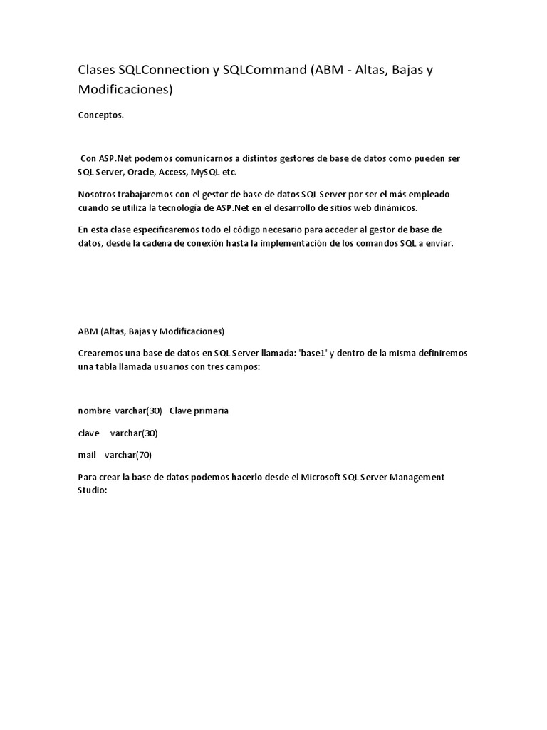 Clases SQL Conexion | PDF | Servidor SQL de Microsoft | SQL