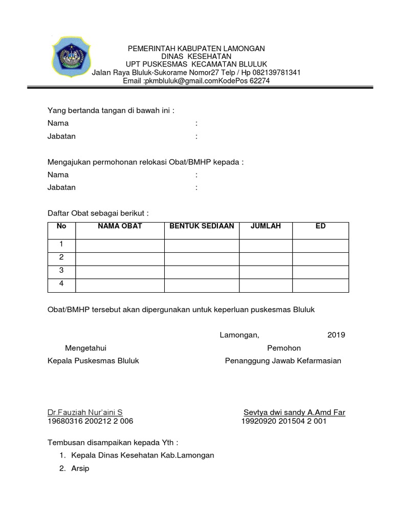 Form Bon Obat Antar Puskesmas | PDF
