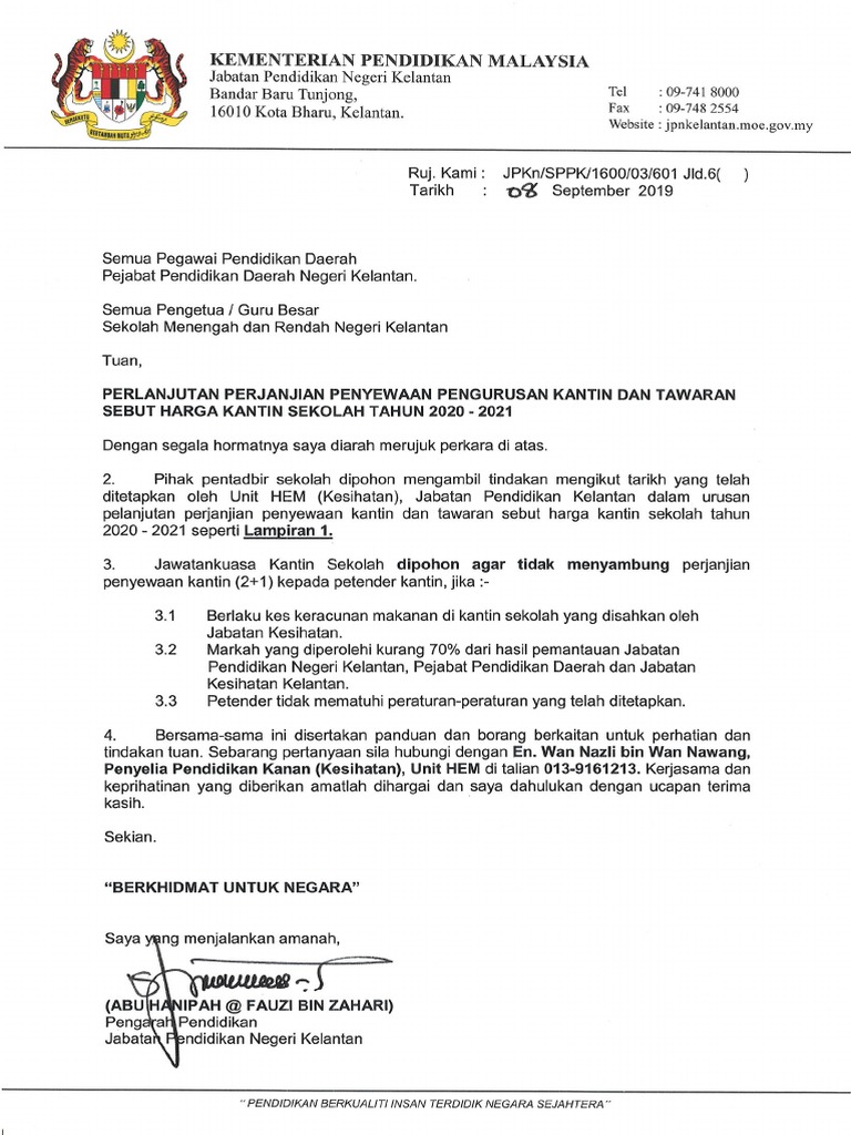 Perjanjian Sewaan Pengurusan Kantin dan Tawaran Sebut Harga 2019 ...
