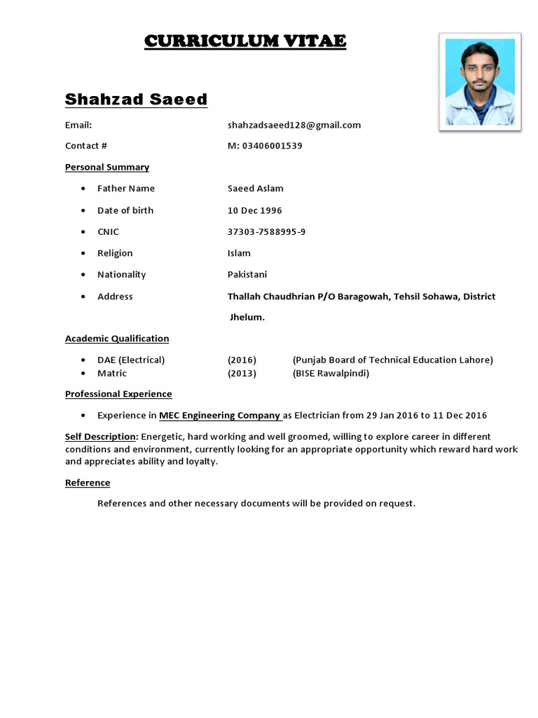 Curriculum Vitae: Shahzad Saeed | PDF