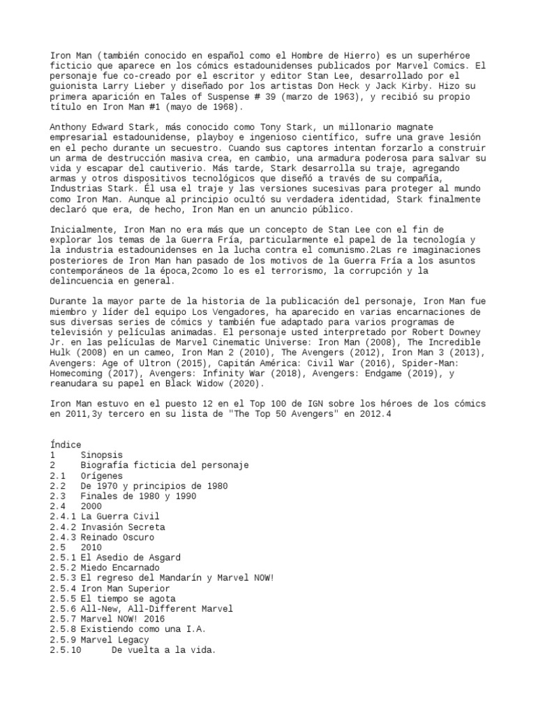 Iron Man | PDF | Marvel Entertainment