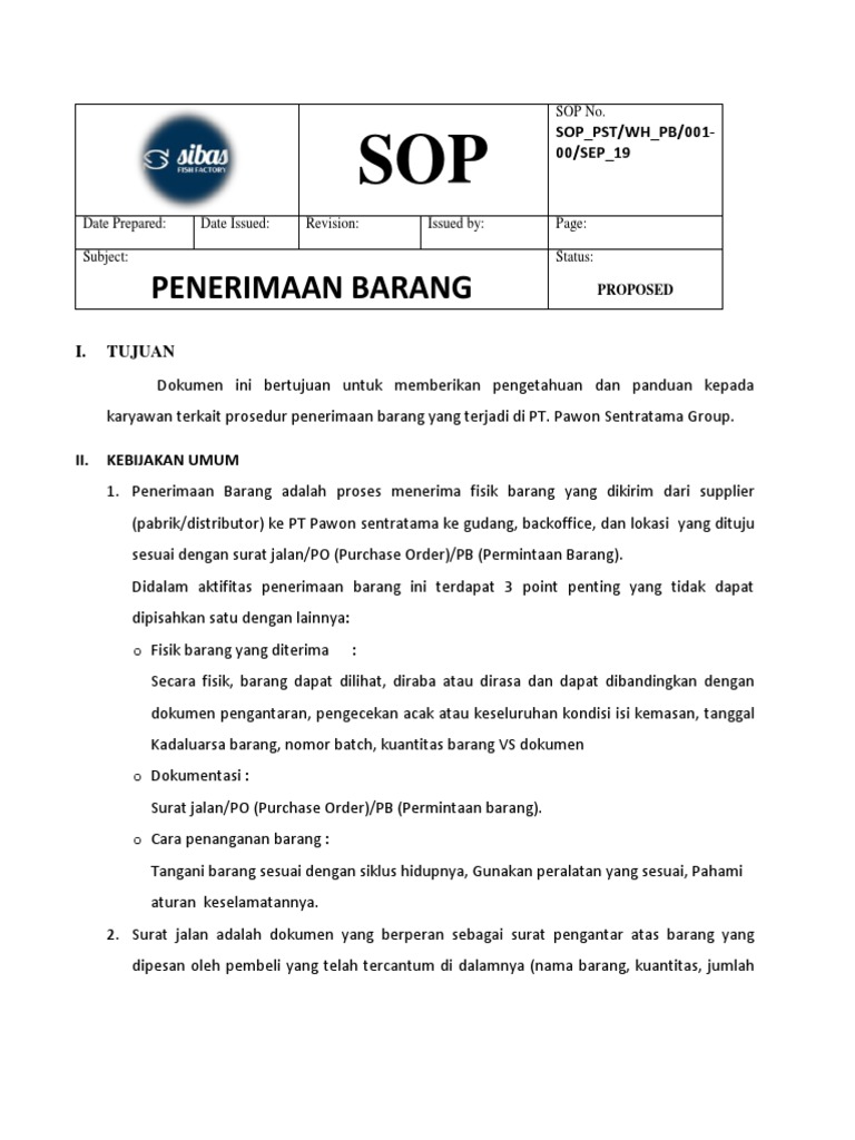 Prosedur Penerimaan Barang di Gudang | PDF | Pengelolaan Keuangan & Uang