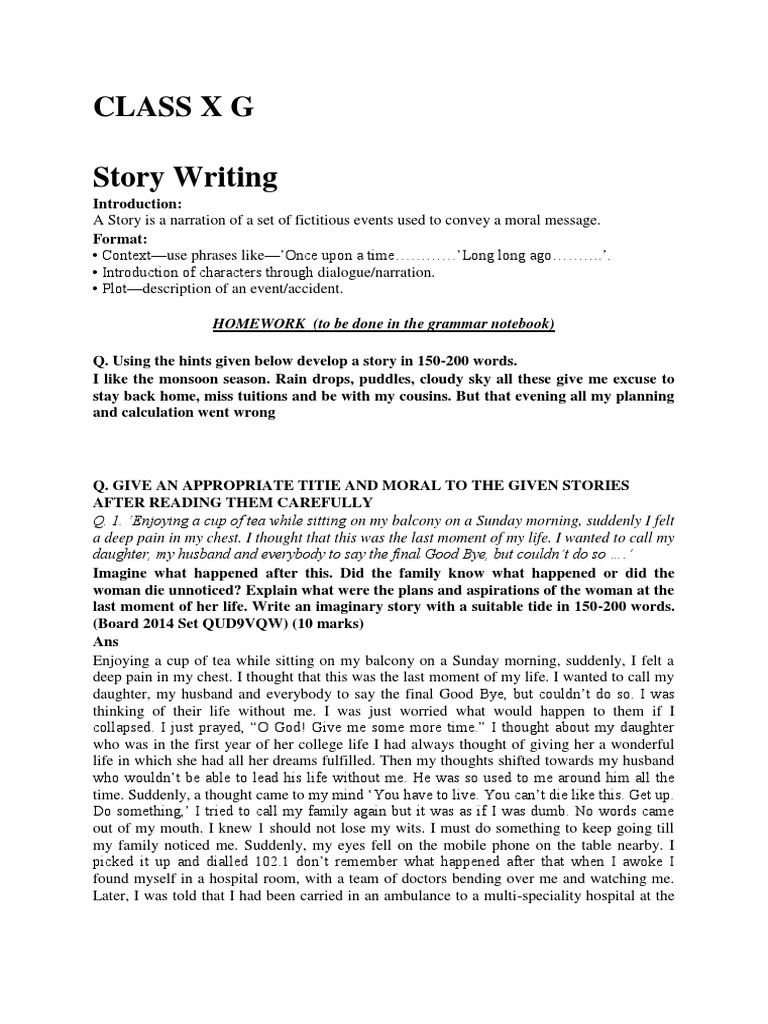 Story Writing Questions | PDF | Art | Poetry