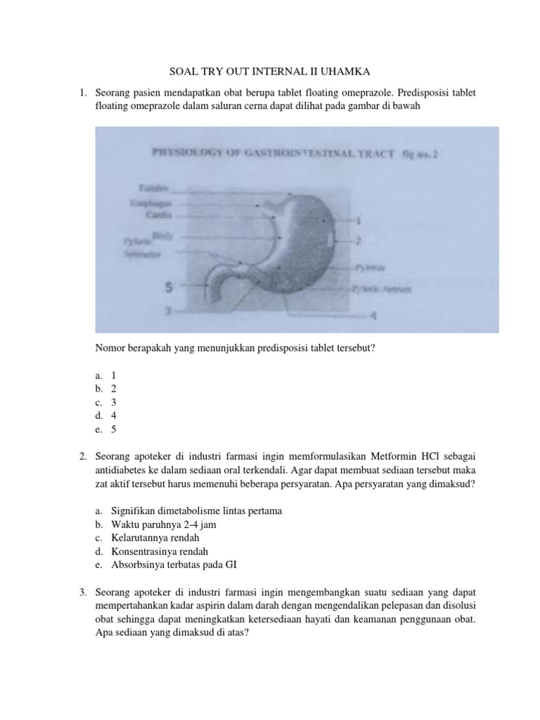 Soal Try Out Internal II UHAMKA: Farmasi dan Formulasi Obat | PDF | Sains & Matematika