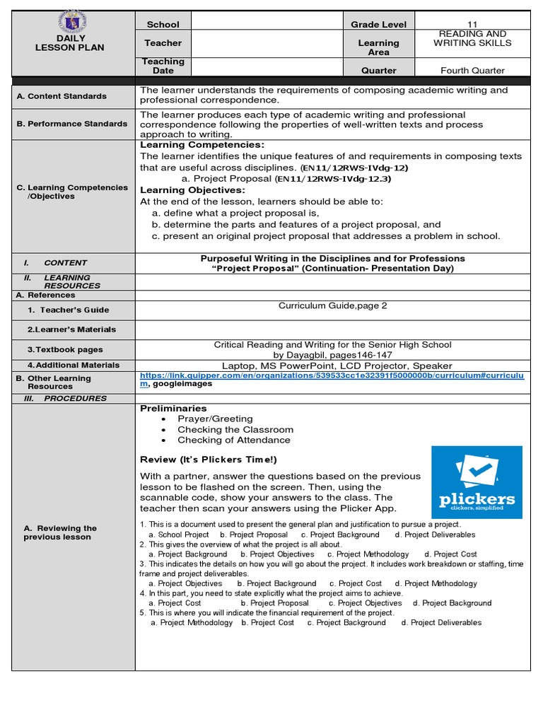 Learning Competencies:: Daily Lesson Plan School Grade Level Teacher ...