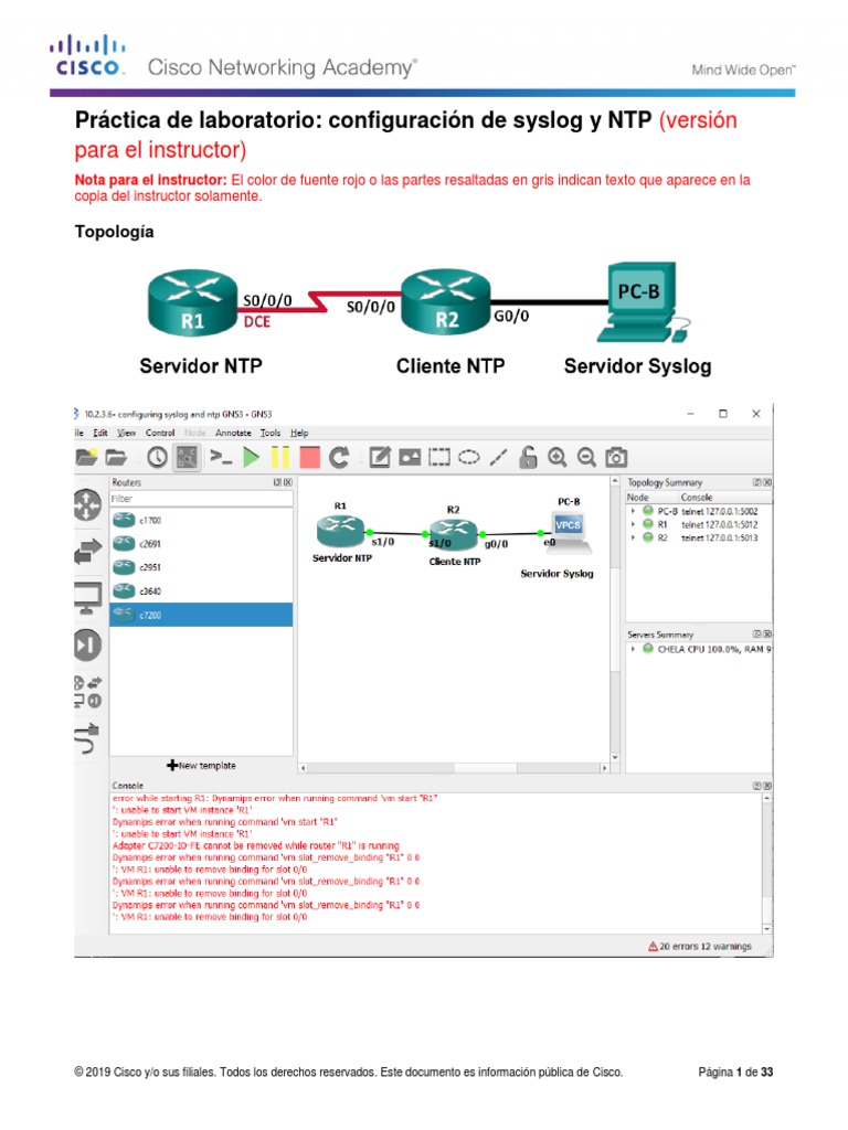 10.2.3.6 Lab - Configuring Syslog and NTP - ILM - Alexis Pedroza Gns3 | PDF | Enrutador ...