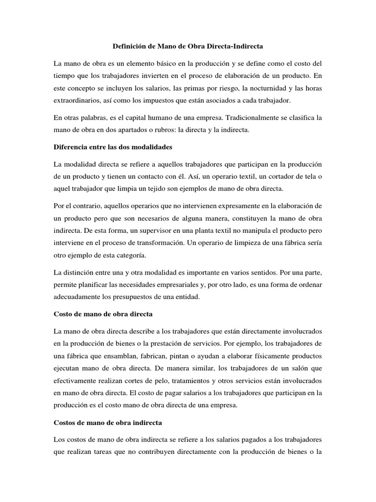 Definición de Mano de Obra Directa | PDF | Robot | Robótica