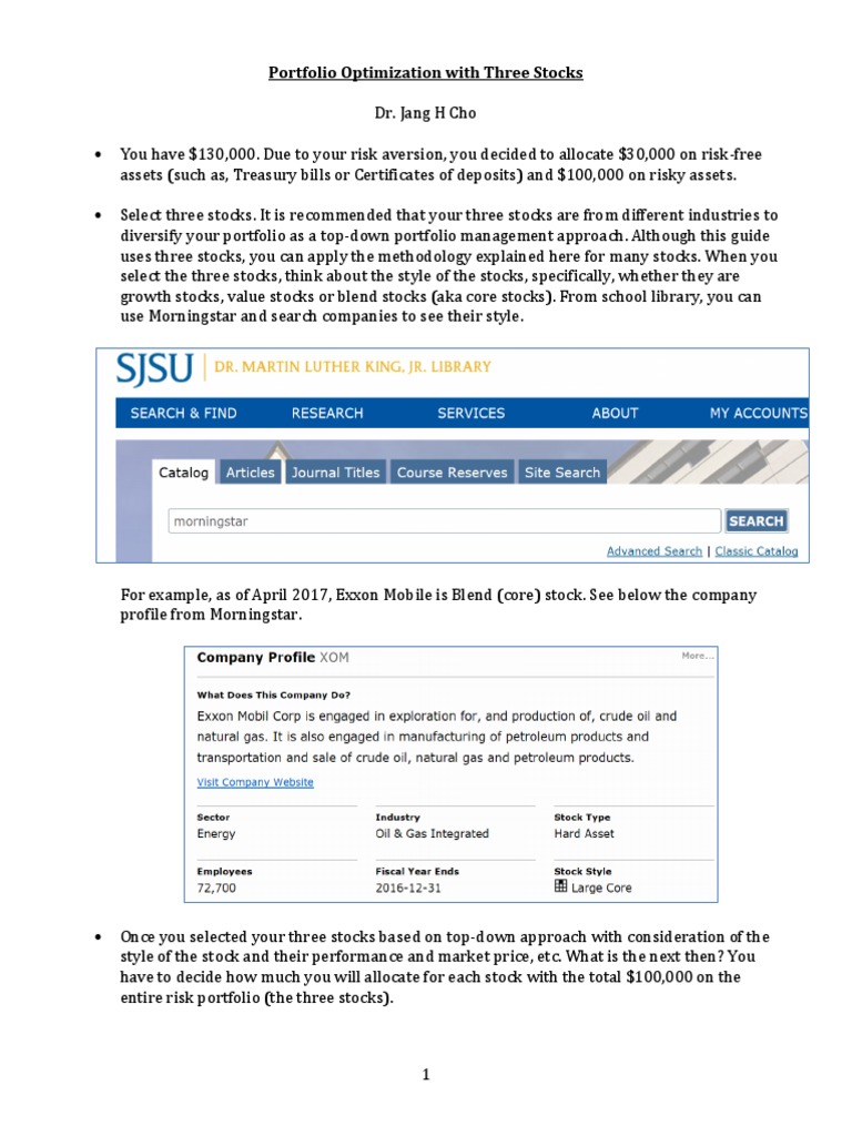 Portfolio Optimization With Three Stocks | PDF | Portfolio (Finance ...
