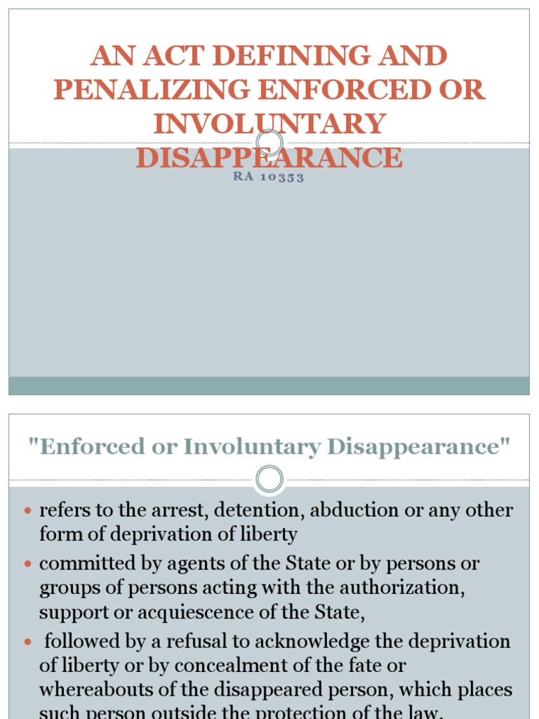 RA 10353 Anti Enforced Disappearance Law | PDF | Prosecutor | Crime ...