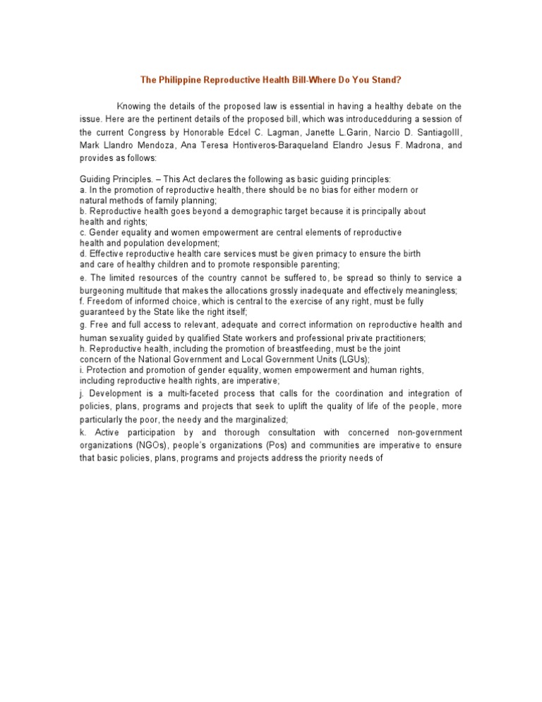 The Philippine Reproductive Health Bill | PDF