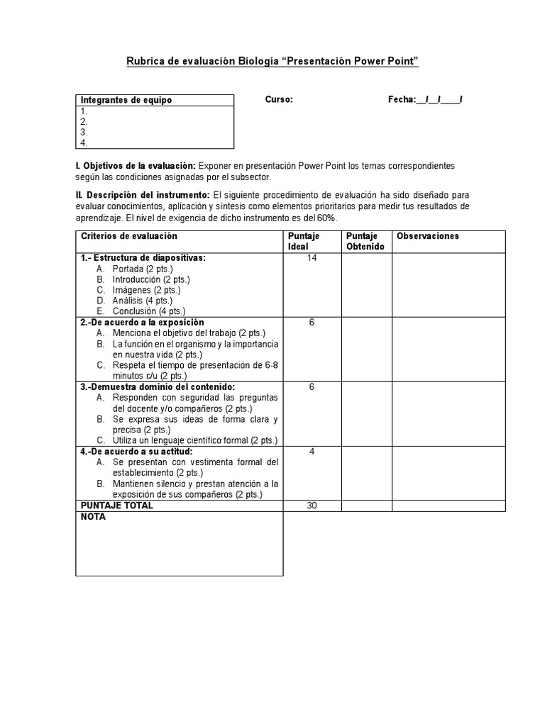 Rubrica de Evaluación Power Point | PDF