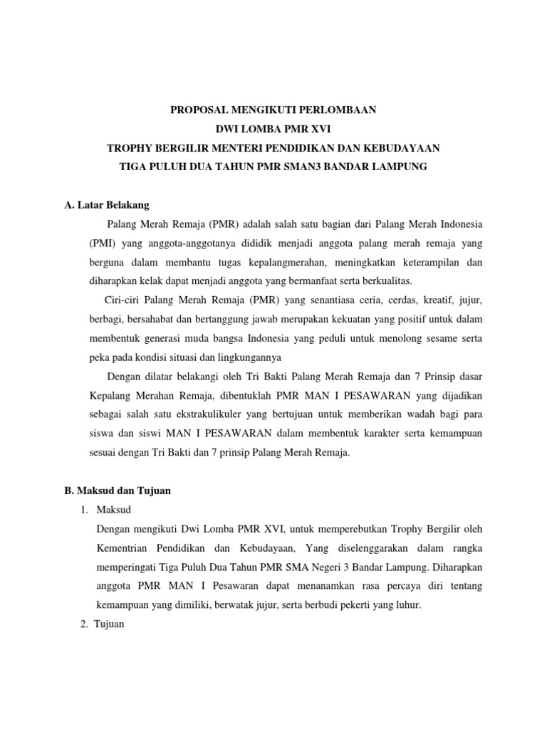 Proposal Dwi Lomba PMR XVI 2023 | PDF | Karier & Perkembangan | Kajian ...