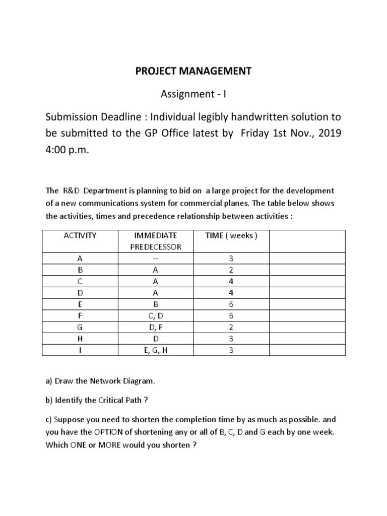Assignment - I Submission Deadline: Individual Legibly Handwritten ...