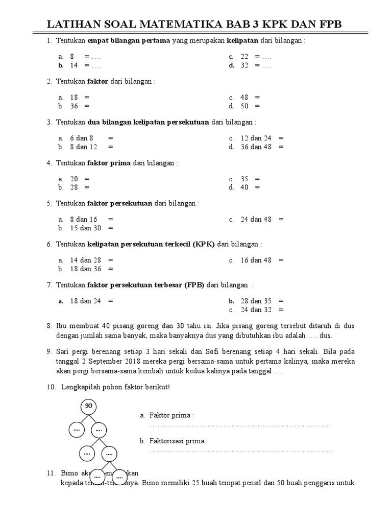 Latihan MTK FPB Dan KPK | PDF