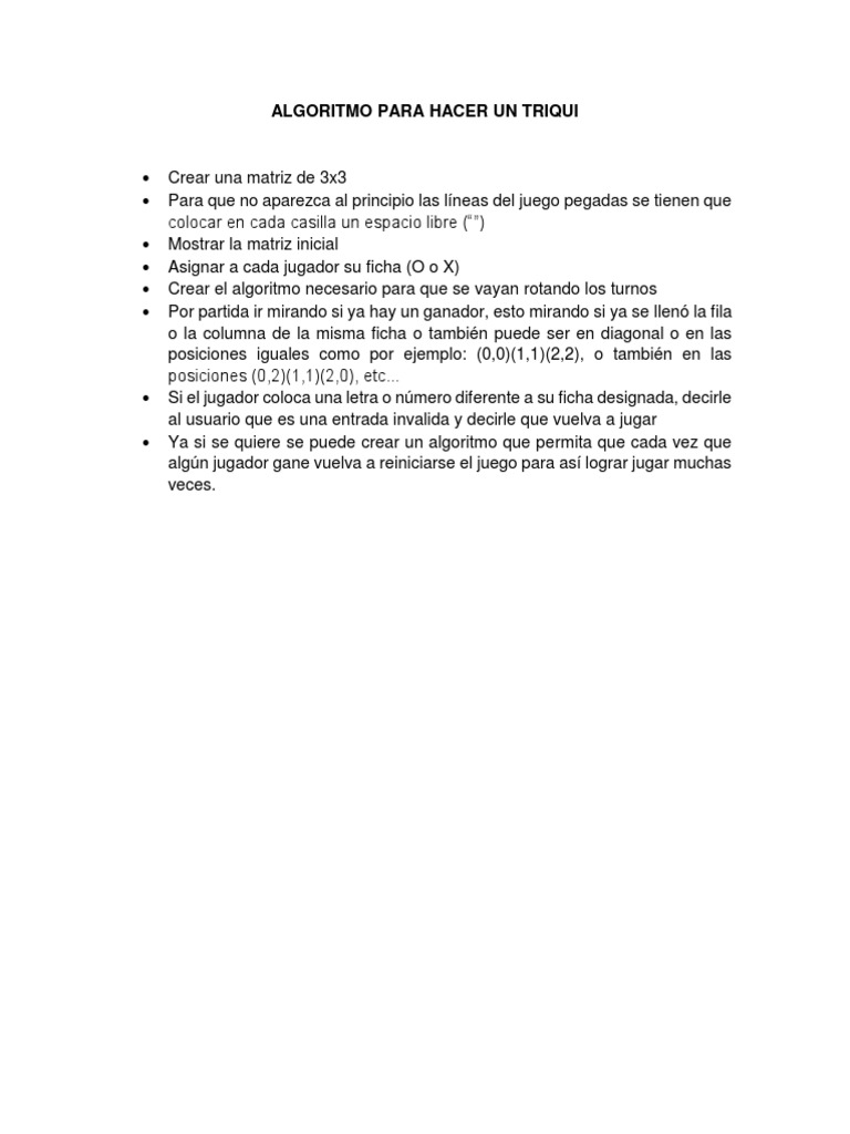 Algoritmo para Jugar Triqui | PDF | Juegos y actividades