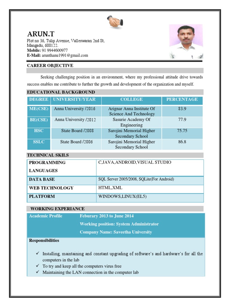 Arun - CV | PDF | Computing | Software
