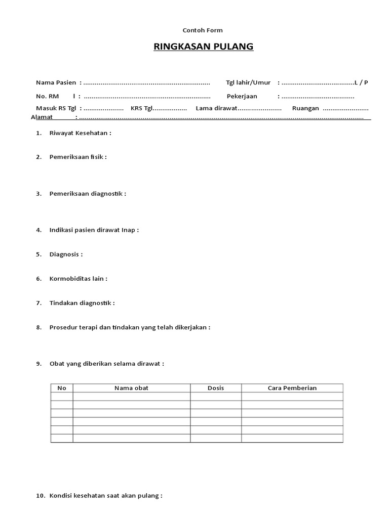 Form Ringkasan Pulang | PDF
