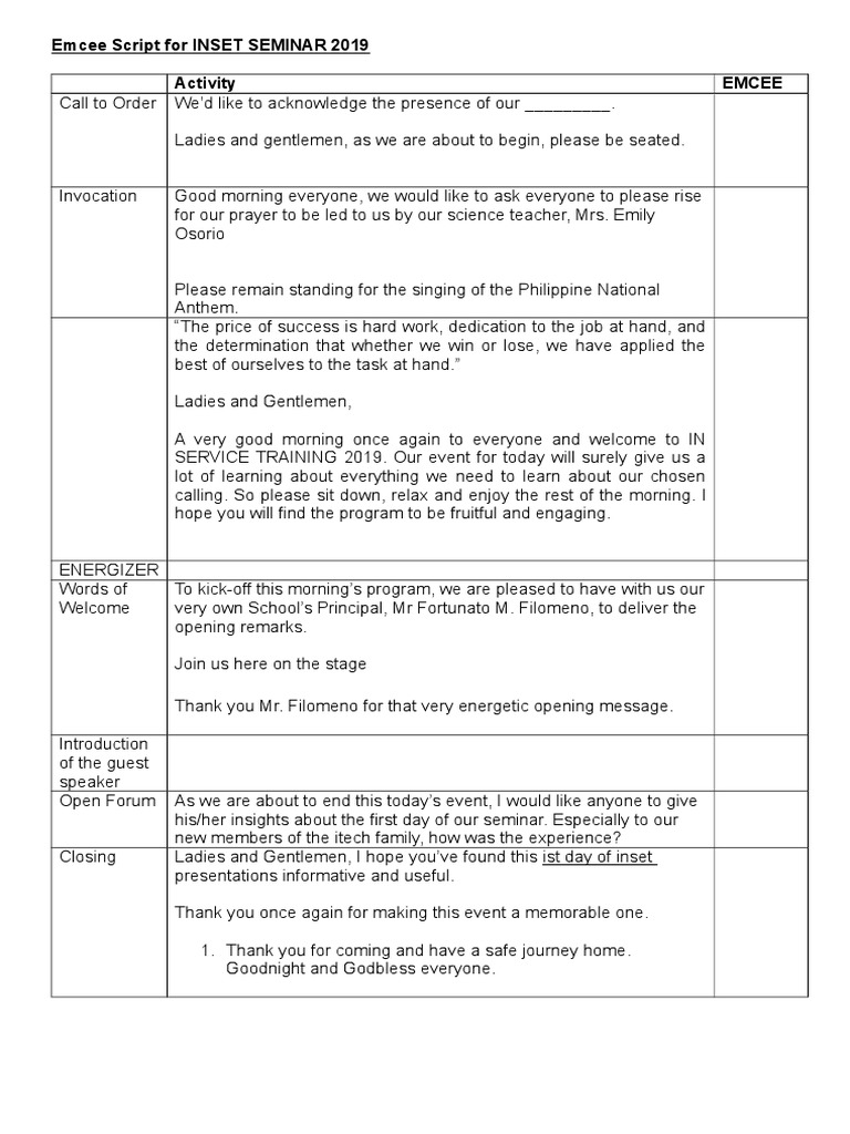 Energizing Educators: An EMCEE Script for an In-Service Training ...