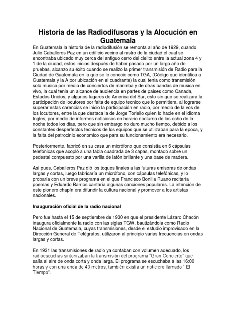 Historia de Las Radiodifusoras y La Alocución en Guatemala | PDF ...