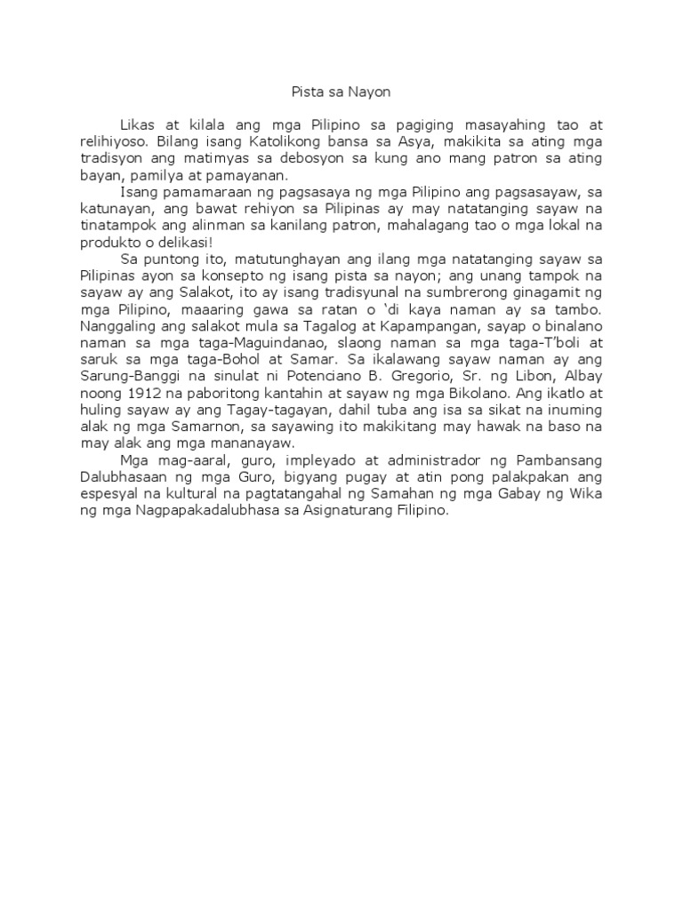 Pista Sa Nayon | PDF