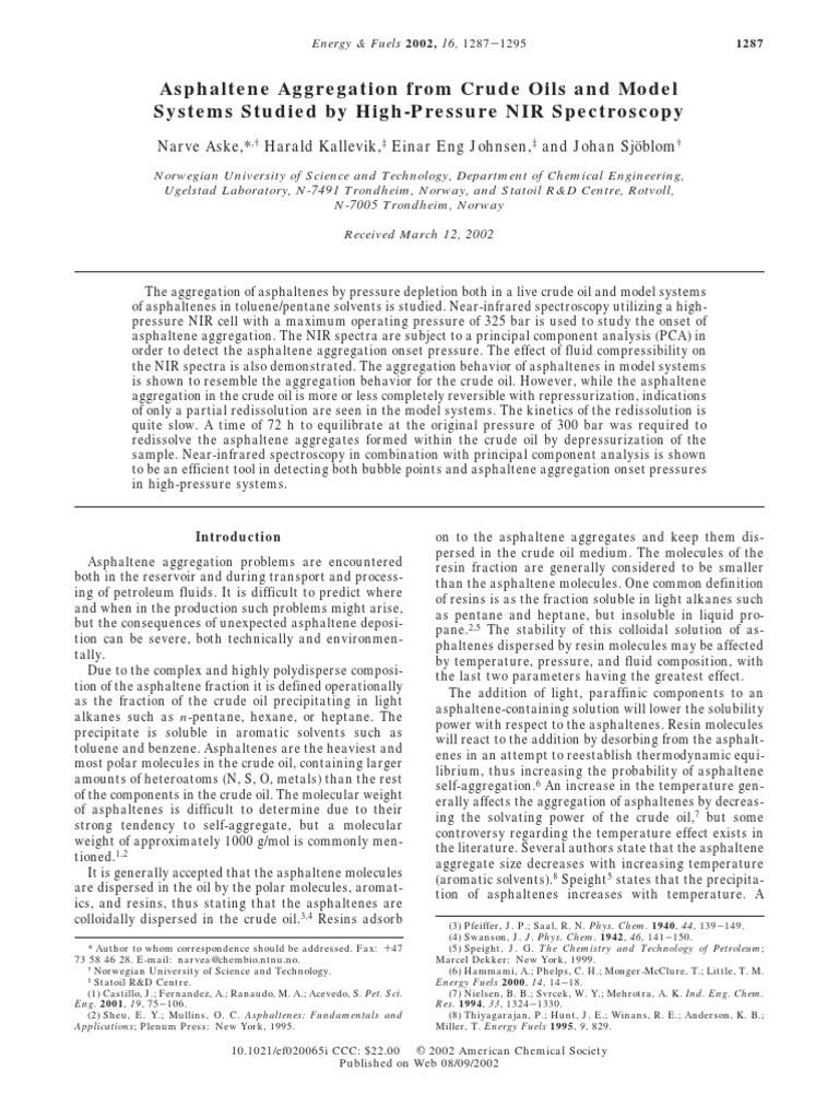Asphaltene Aggregation From Crude Oils and Model Systems Studied by ...