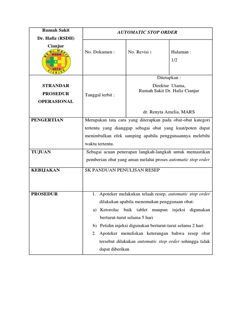Sop Automatic Stop Order | PDF