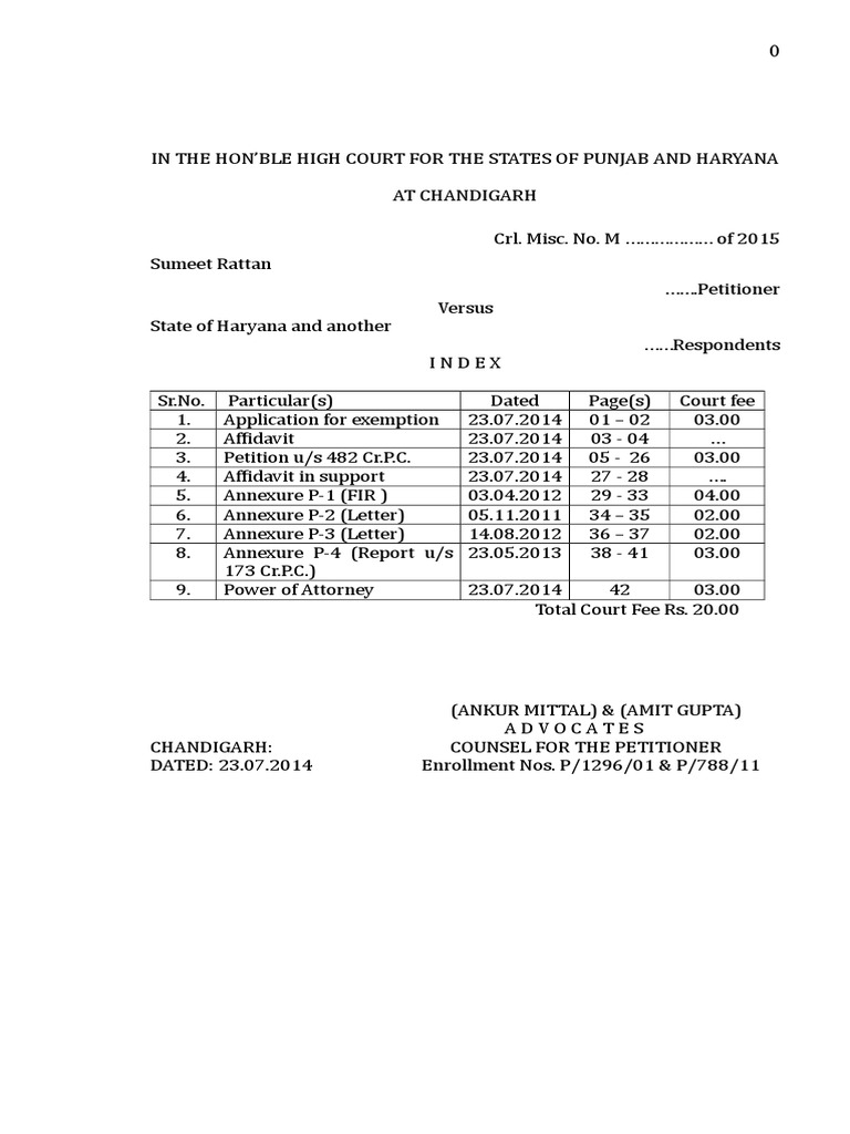 FIR Quashing 482 Petition | PDF | Supreme Court Of India | Complaint