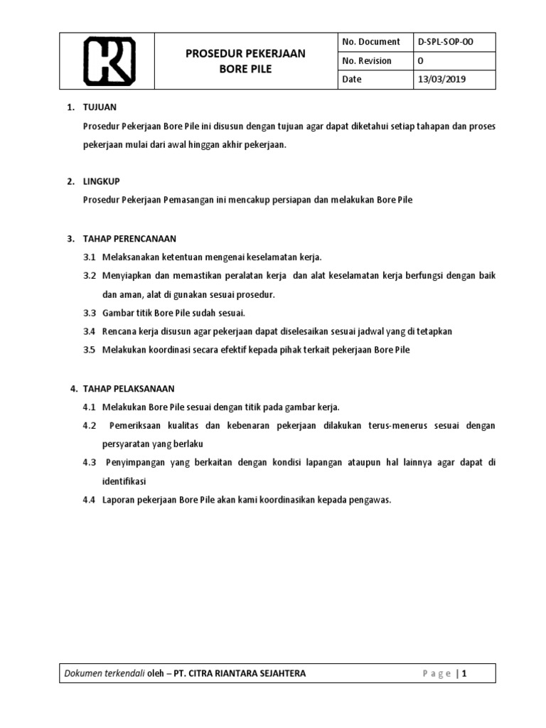 Sop Pekerjaan Bor Pile | PDF