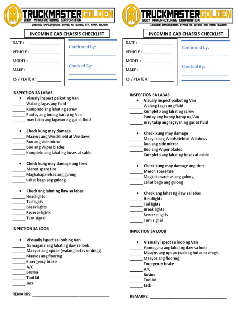 Incoming Truck Checklist | PDF