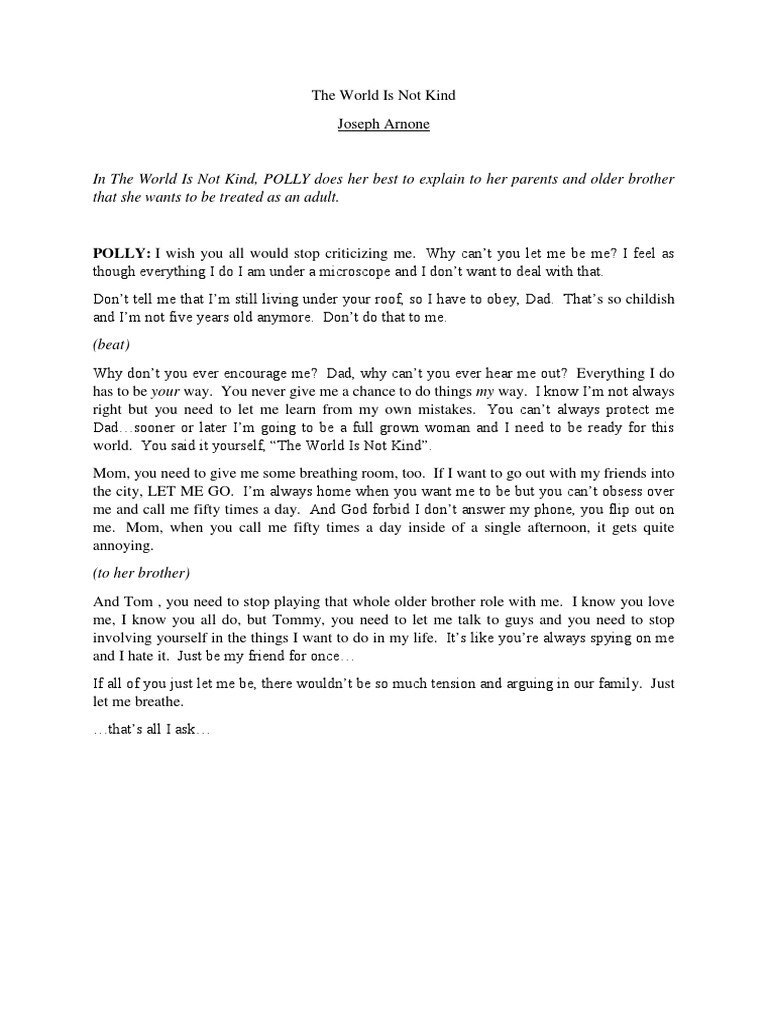 The World Is Not Kind Dramatic Monologue | PDF