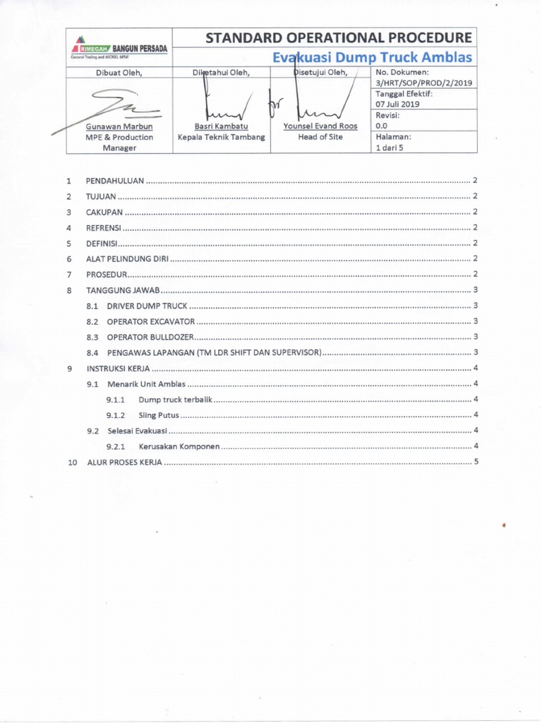 SOP Evakuasi Dump Truck Amblas280 PDF | PDF