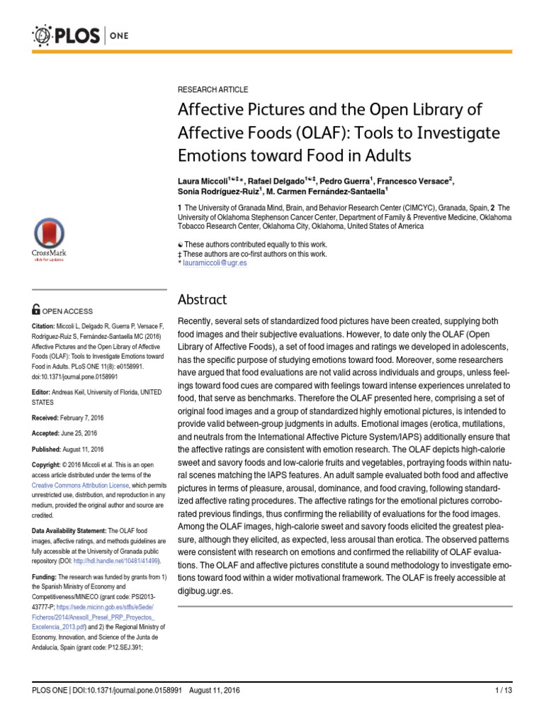 Affective Pictures and The Open Library of Affective Foods (OLAF ...