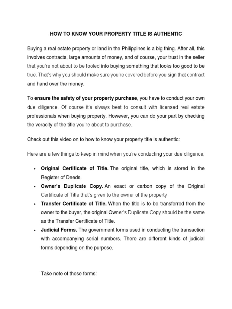How To Know Your Property Title Is Authentic | PDF | Paper | Government
