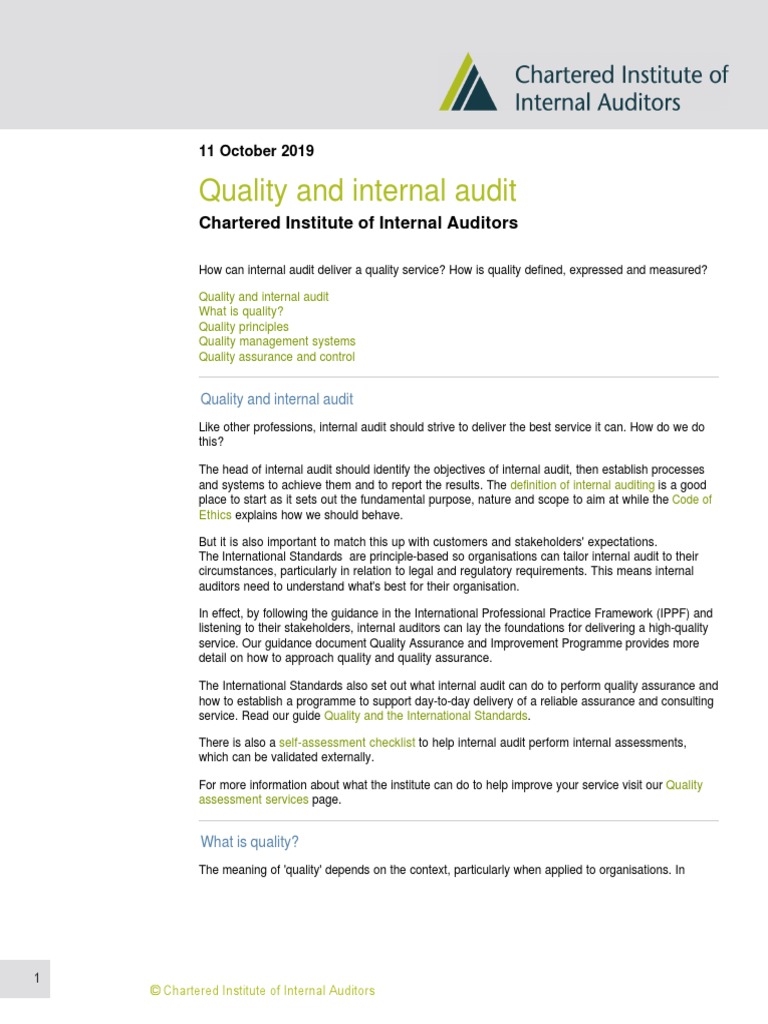 Quality and Internal Audit: Chartered Institute of Internal Auditors ...