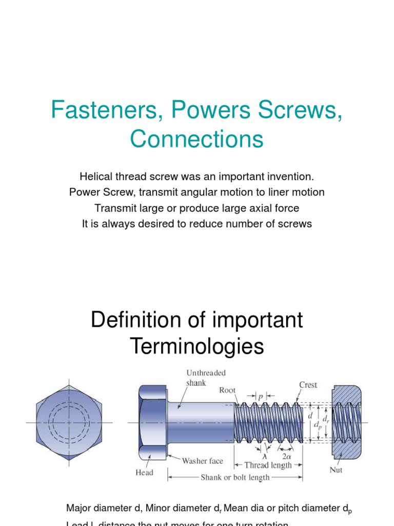 Fasteners, Powers Screws, Connections | PDF | Screw | Metalworking