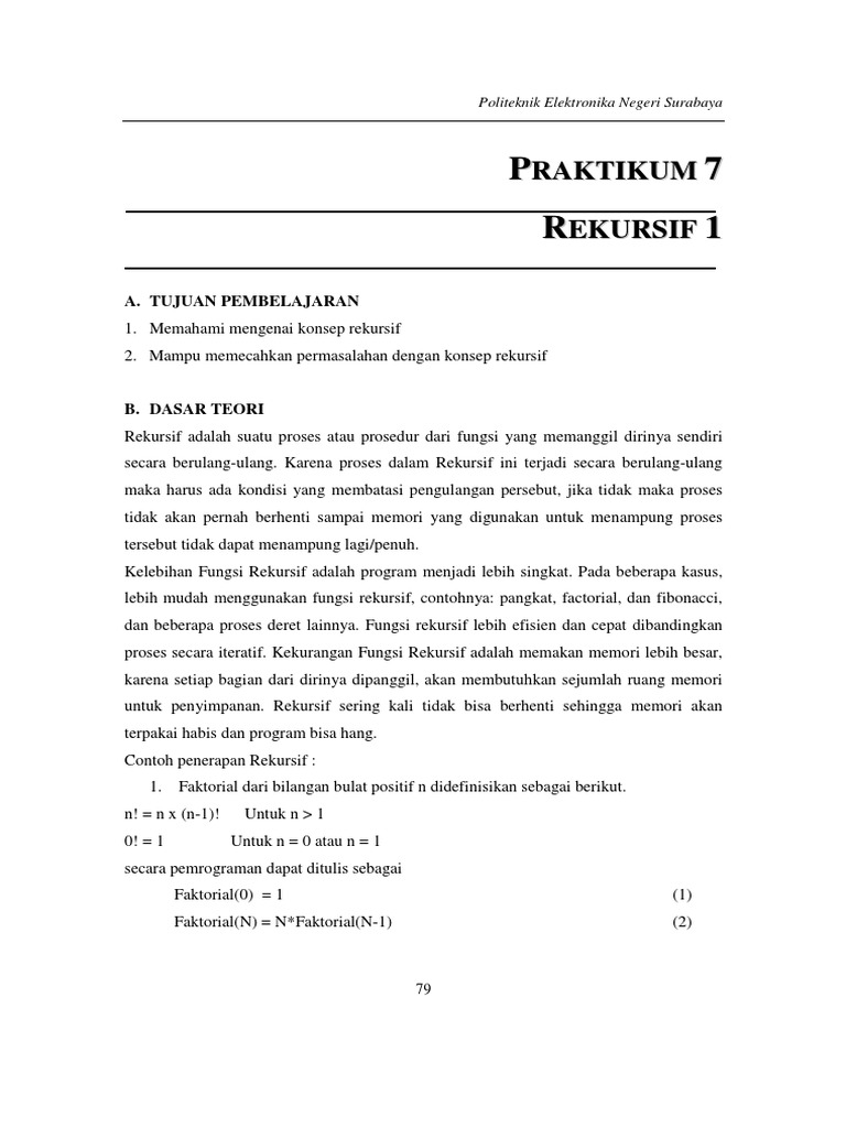 Praktikum 7 - Rekursif 1 | PDF | Metode & Bahan Ajar