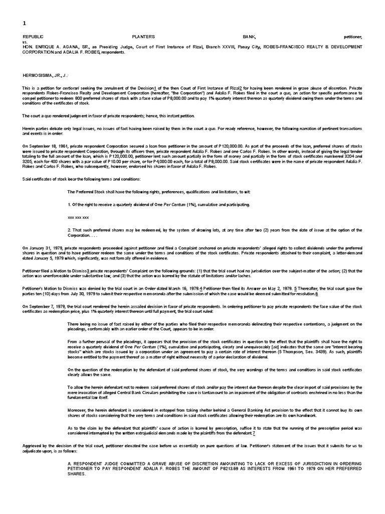 2-Republic Planters Bank Vs Agana | PDF | Stocks | Retained Earnings
