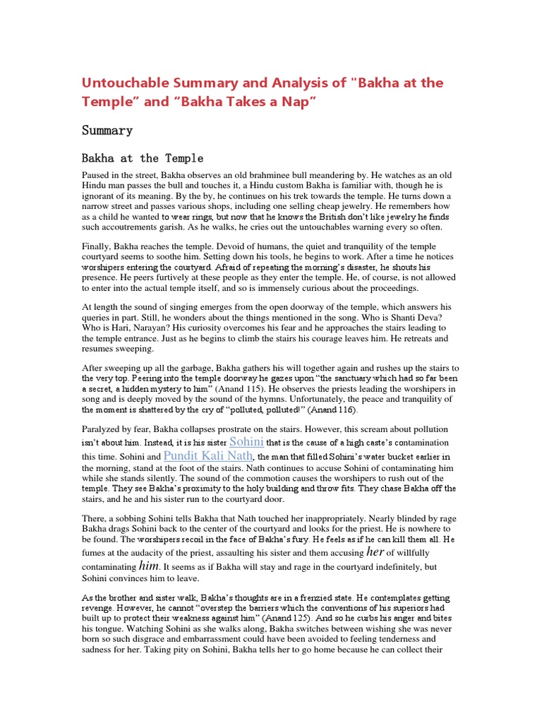 Untouchable Summary and Analysis of "Bakha at The Temple" and "Bakha ...