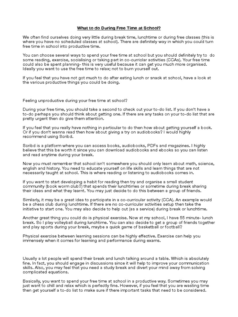 How To Spend Free Time at School | PDF | Time Management | Professional ...