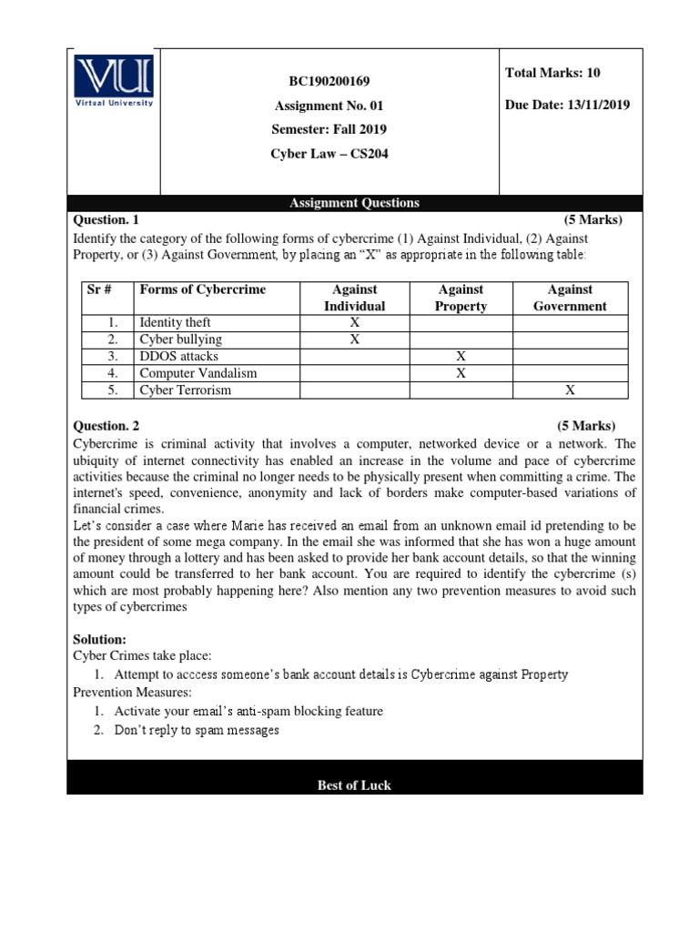 Assignment Questions | PDF | Cybercrime | Crime Prevention