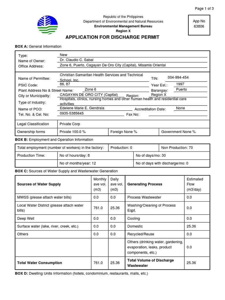 Application of Discharge Permit | PDF | Wastewater | Sewage Treatment