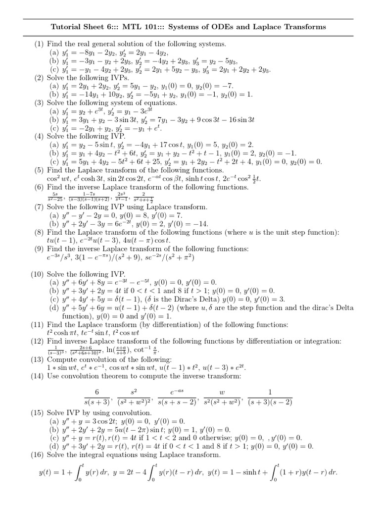 Tutorial 6 | Download Free PDF | Convolution | Laplace Transform