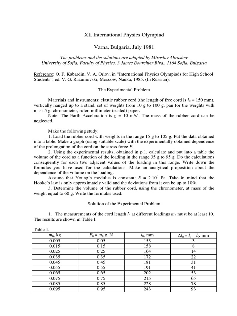 12th IPhO 1981 Experiment | PDF | Young's Modulus | Classical Mechanics