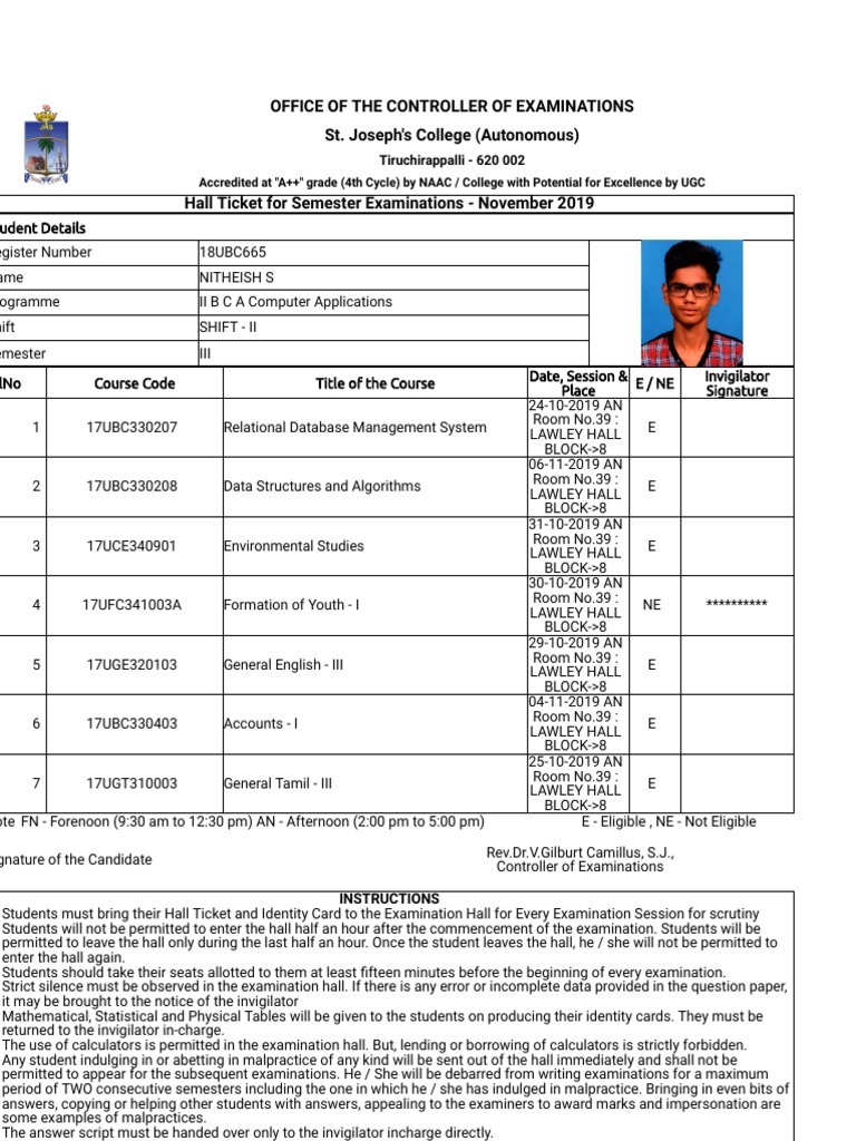 Office of The Controller of Examinations St. Joseph's College ...