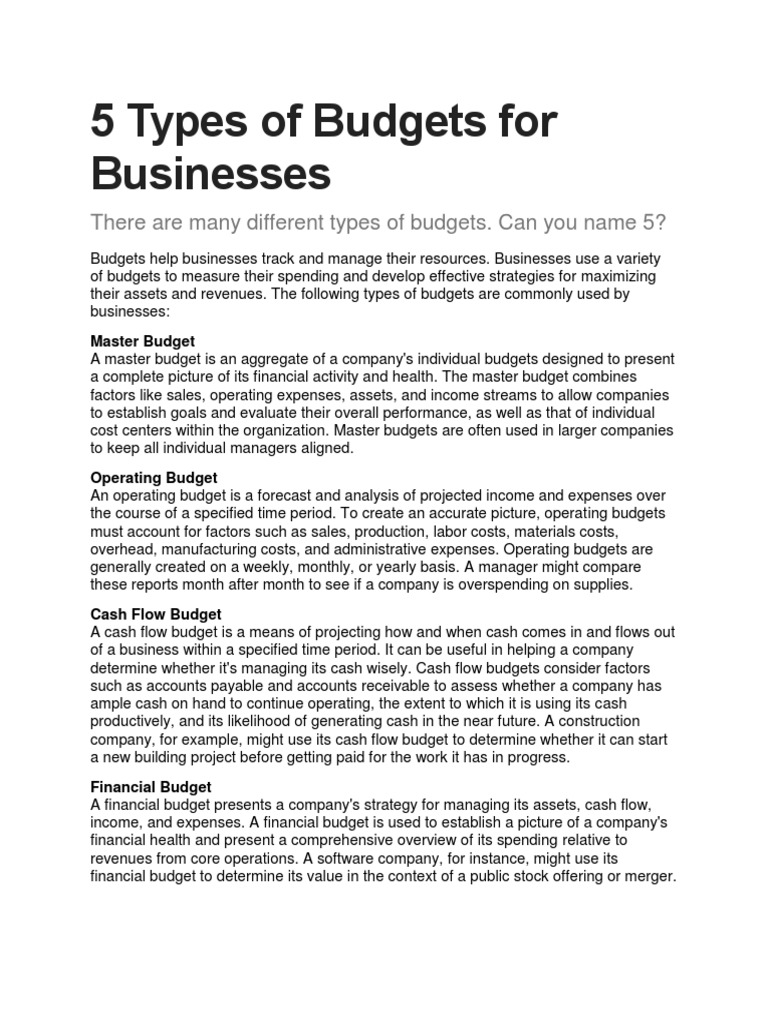 5 Types of Budgets For Businesses | PDF | Revenue | Budget