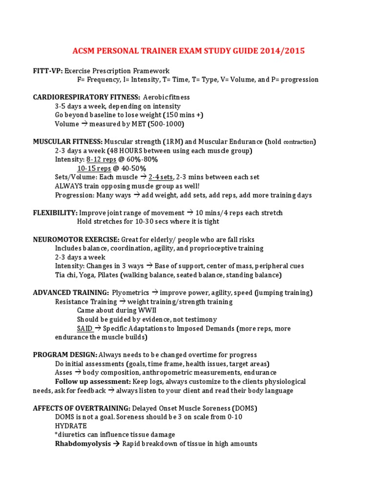 Acsm Personal Trainer Exam Study Guide | PDF | Anatomical Terms Of ...